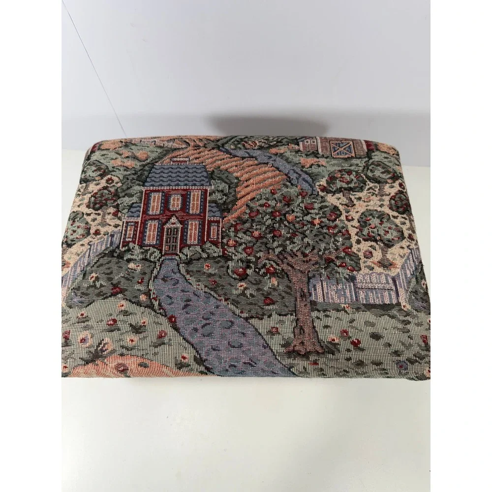 Accents | Vintage Tapestry Storage Footstool Wood Legs Country House ...